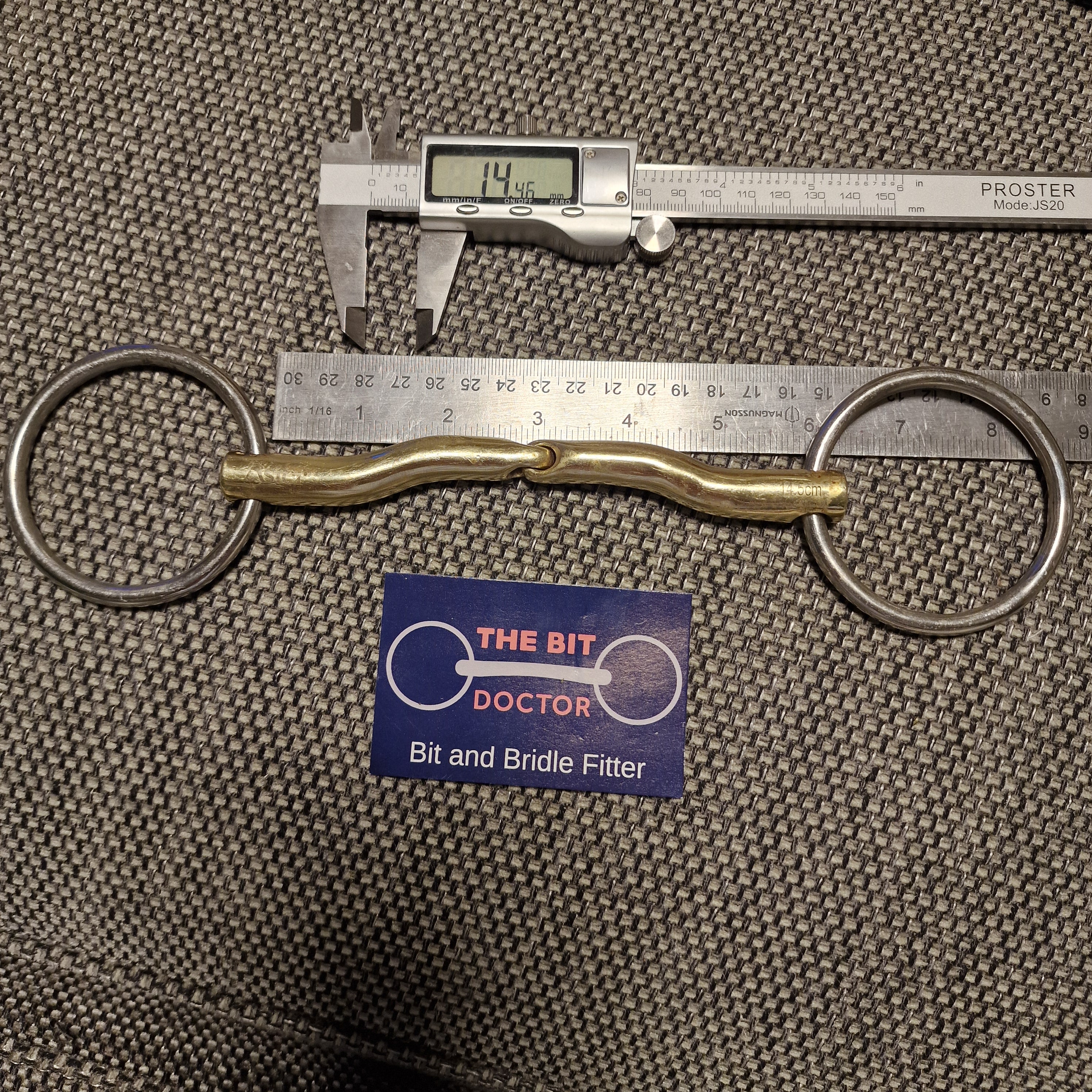 5.75" Aster Contour golden single jointed locking snaffle loose ring b ...